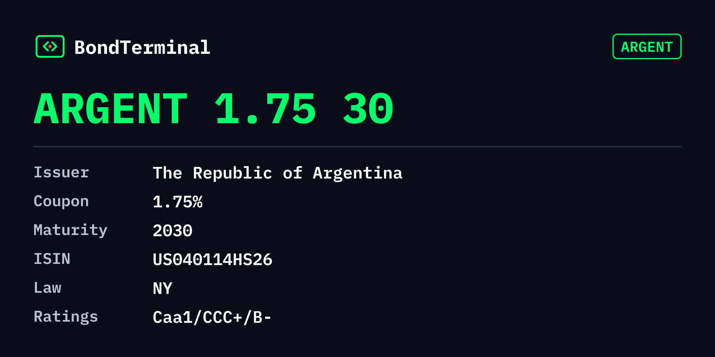 GD30D Bond - The Republic of Argentina 1.75% 2030 | US040114HS26 ...